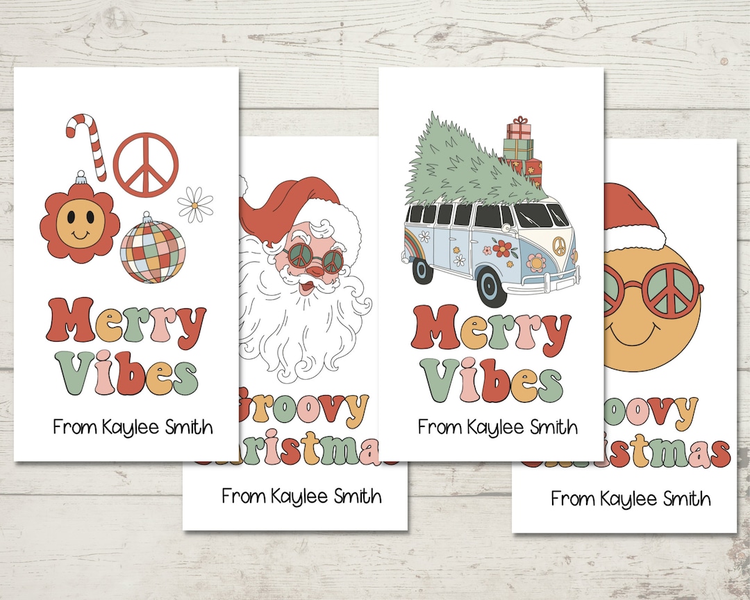 Groovy Christmas Tag Editable Printable Digital Download Gift Tag Favor ...