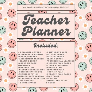 Teacher Planner - Printable - Groovy - Retro - Smile - Lesson Plan ...