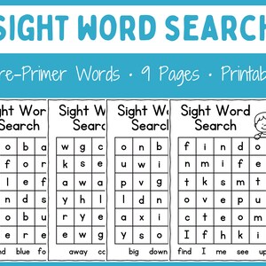Word Search - Sight Words - Printable - Worksheets - Pre-k ...