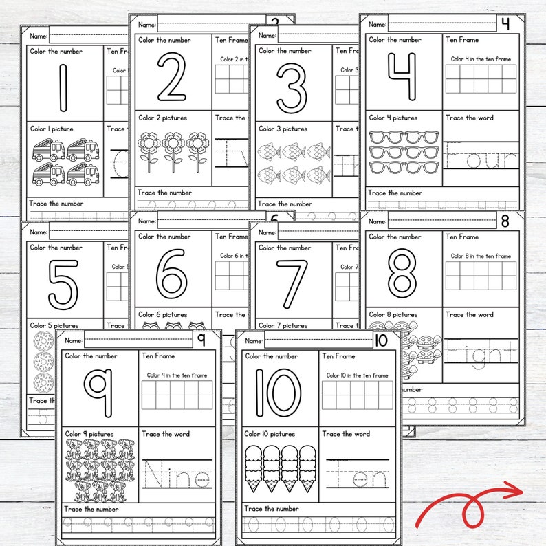 Number Worksheets - Printable - Kindergarten - Numbers to 10 - Math ...