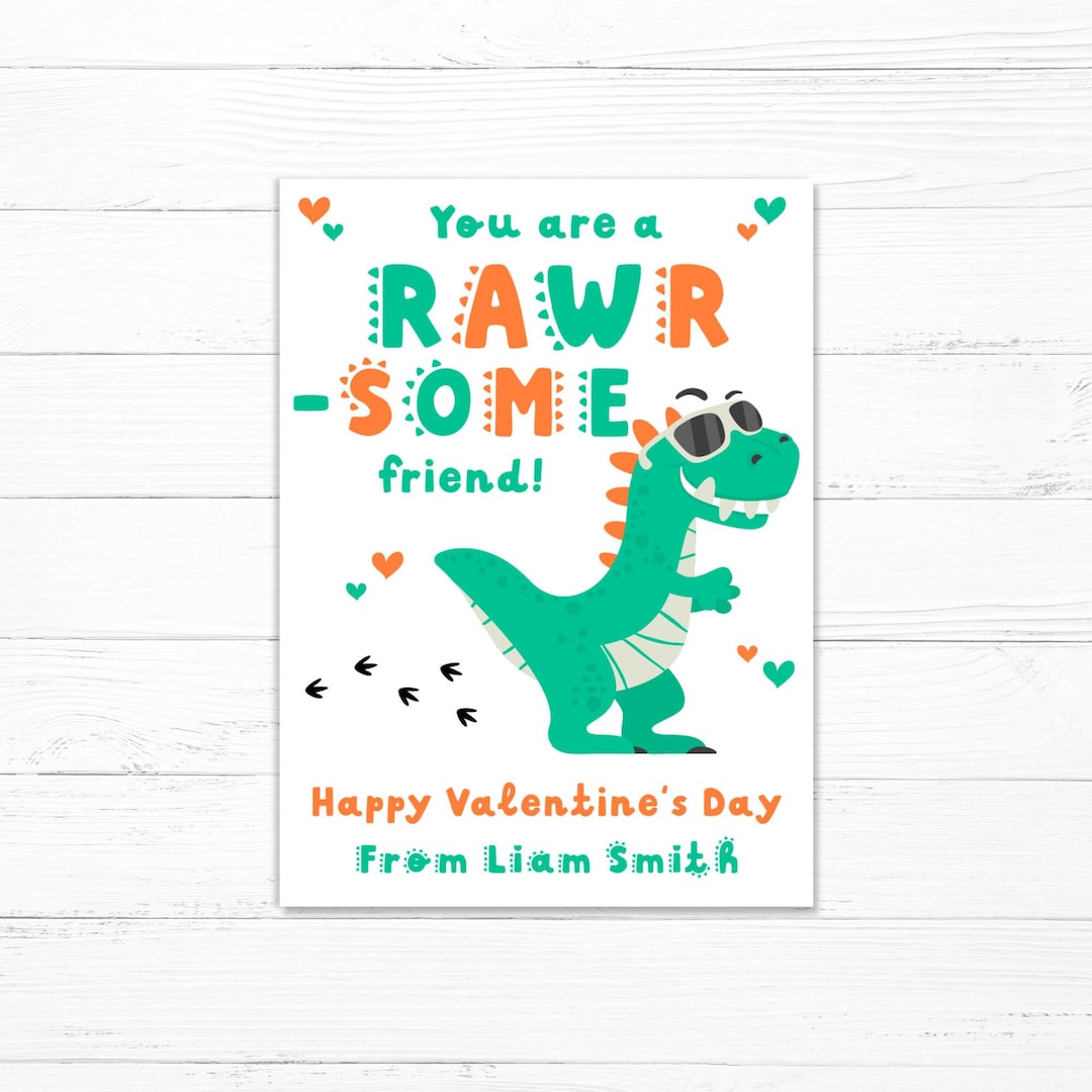 Dinosaur Valentine Editable Printable School Valentine - Etsy