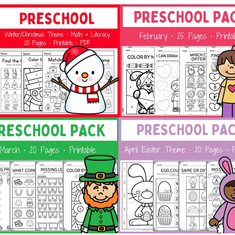 Worksheet Bundle - Printable - Preschool - Instant Download - No Prep ...