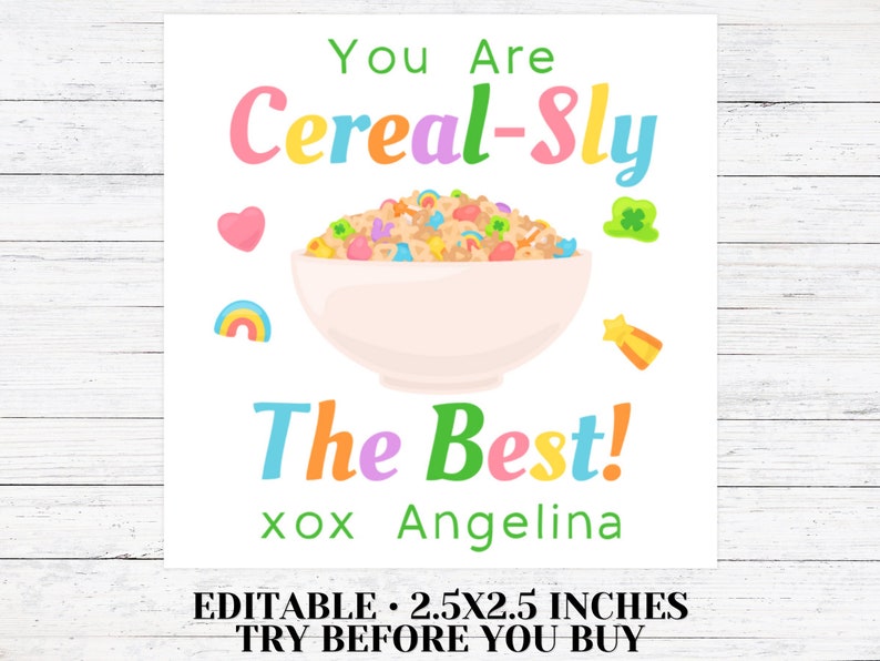 Cereal Gift Tag Editable Printable Lucky Charms - Etsy