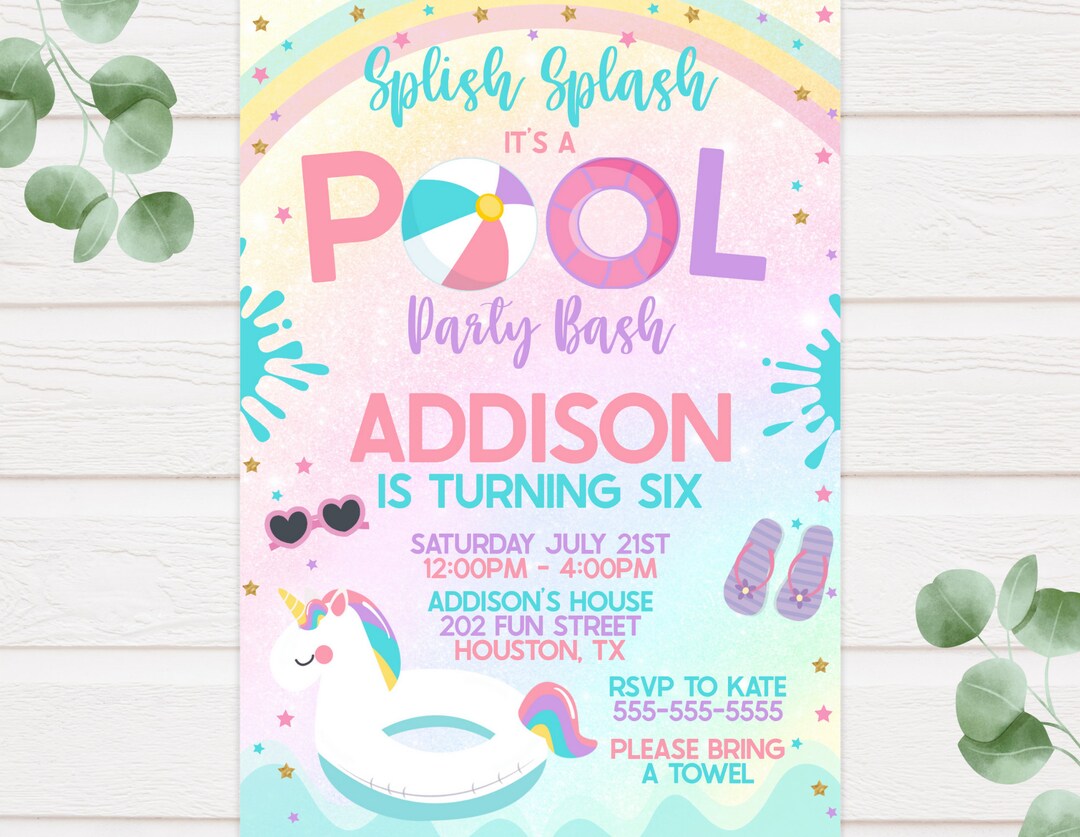 Pool Party Invitation - Editable - Printable - Download - Invitation ...
