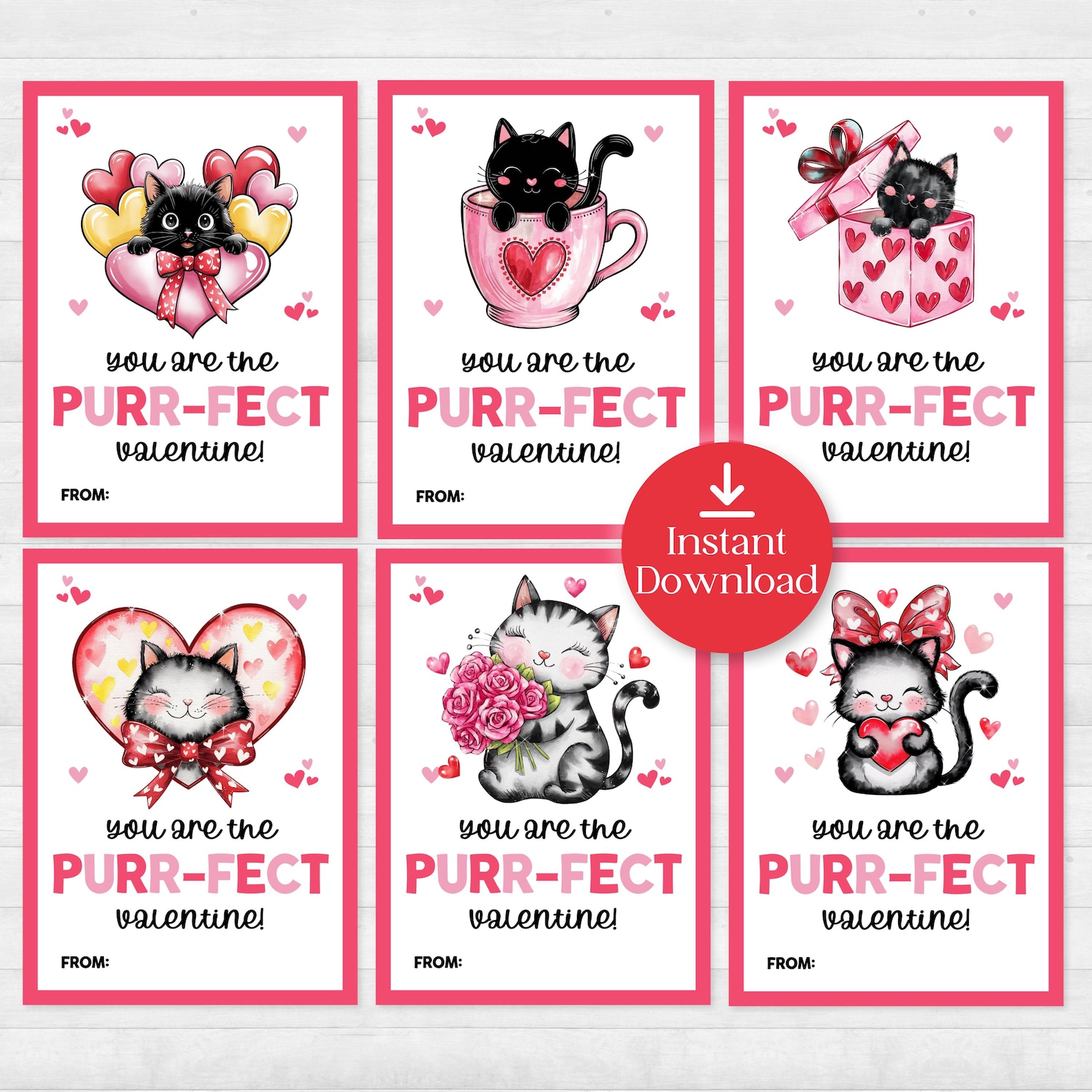 Kitten Valentine Cards - Printable - Cute Cat Valentines - Class ...
