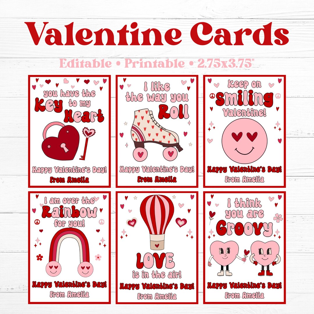 Retro Valentine - Editable - Groovy - Printable - School Valentine ...