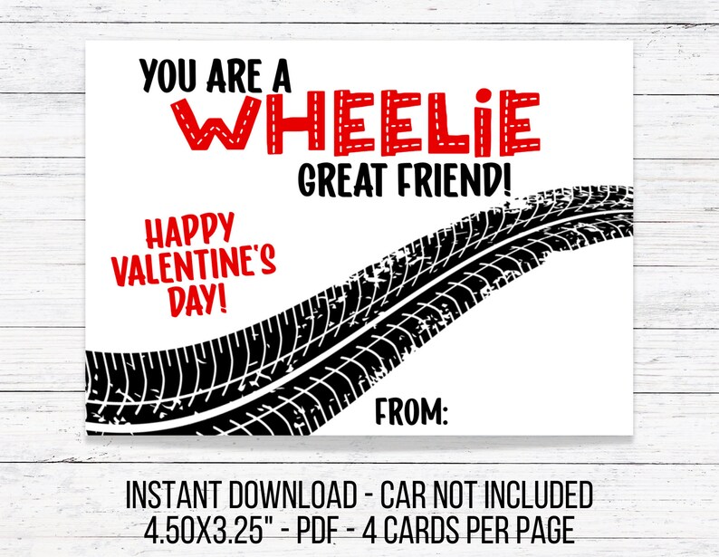 Wheelie Valentine Card - Car Valentine Card - Printable - Instant ...