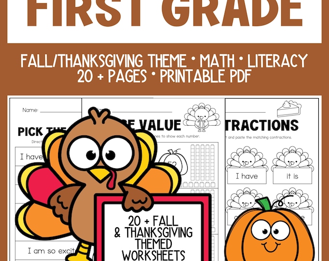 1st Grade THANKSGIVING Reading Math Activities Printable Worksheets ...