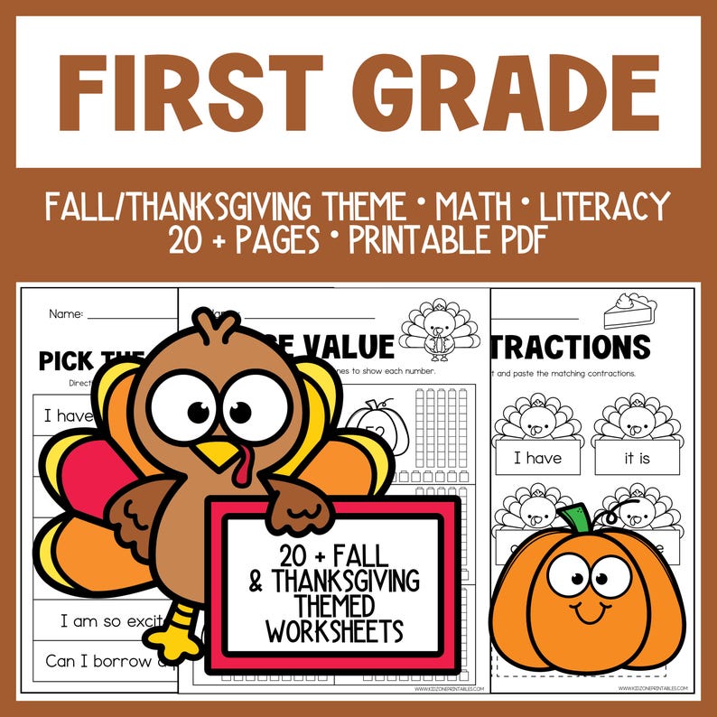 First Grade - Worksheets - Thanksgiving Theme - Printable - Homeschool ...