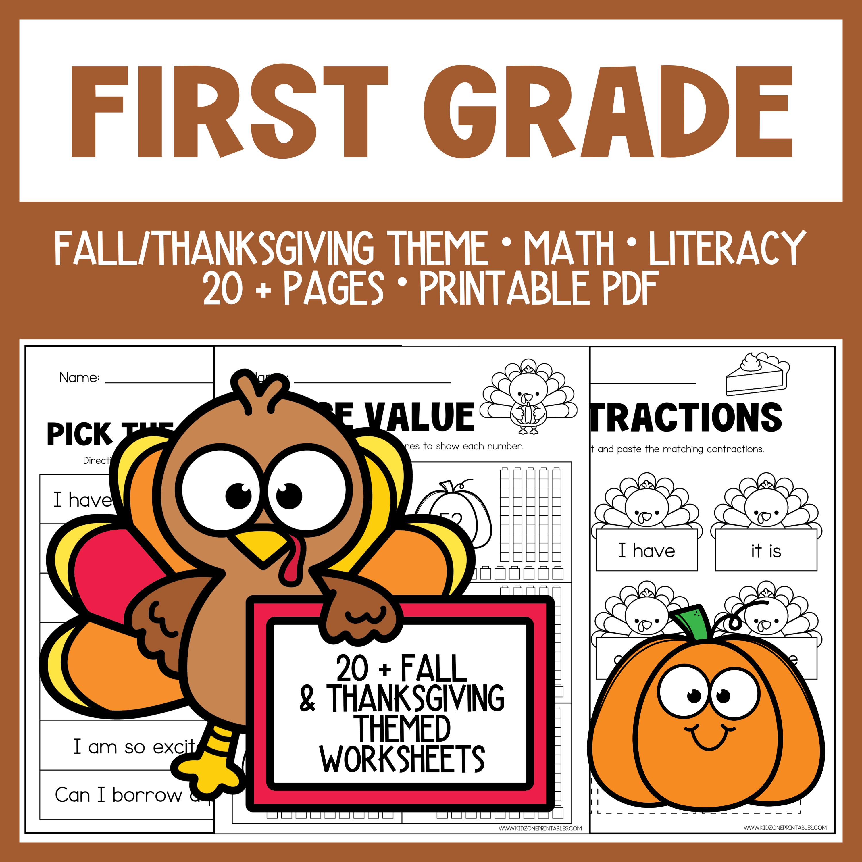 Thanksgiving Worksheets First Grade Kindergarten THANKSGIVING Math