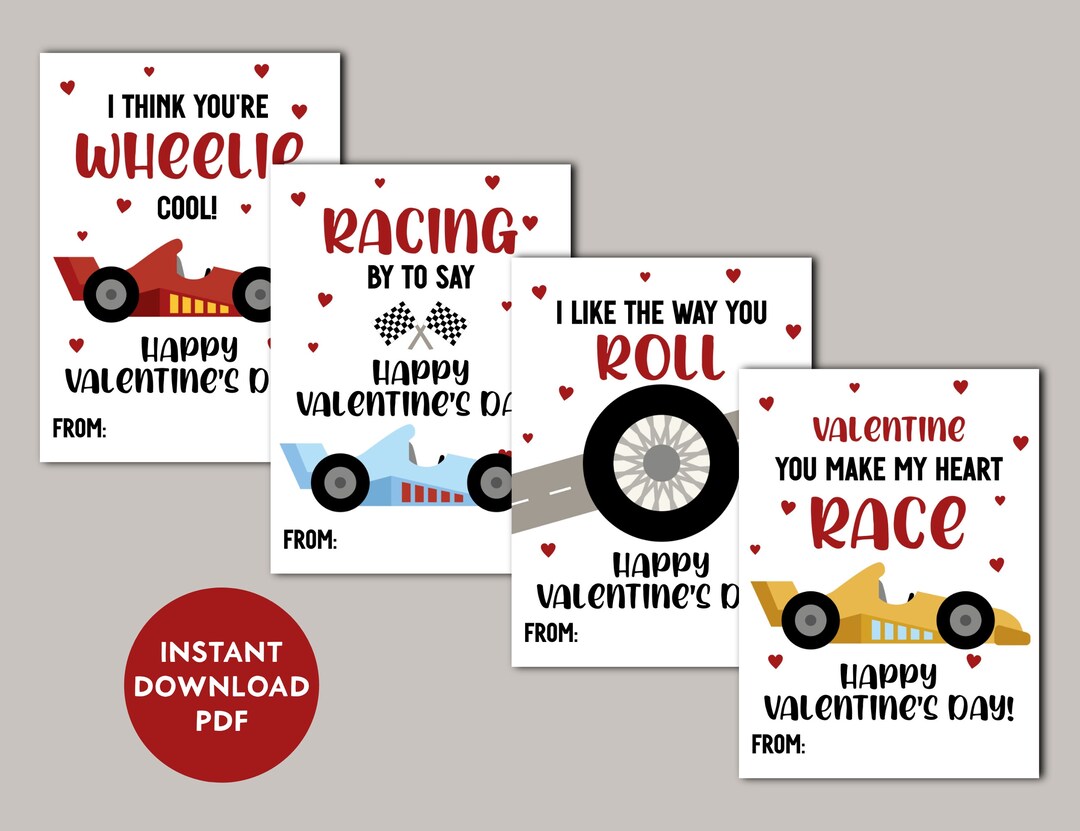 Car Valentine Cards - Printable - Wheelie Valentine - Instant Download ...