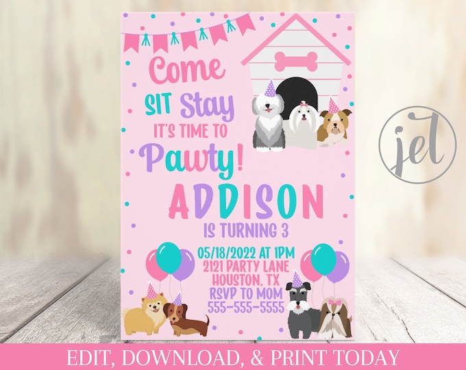 Editable Puppy Party Signs, Puppy Birthday Signs, Puppy Pawty Birthday ...