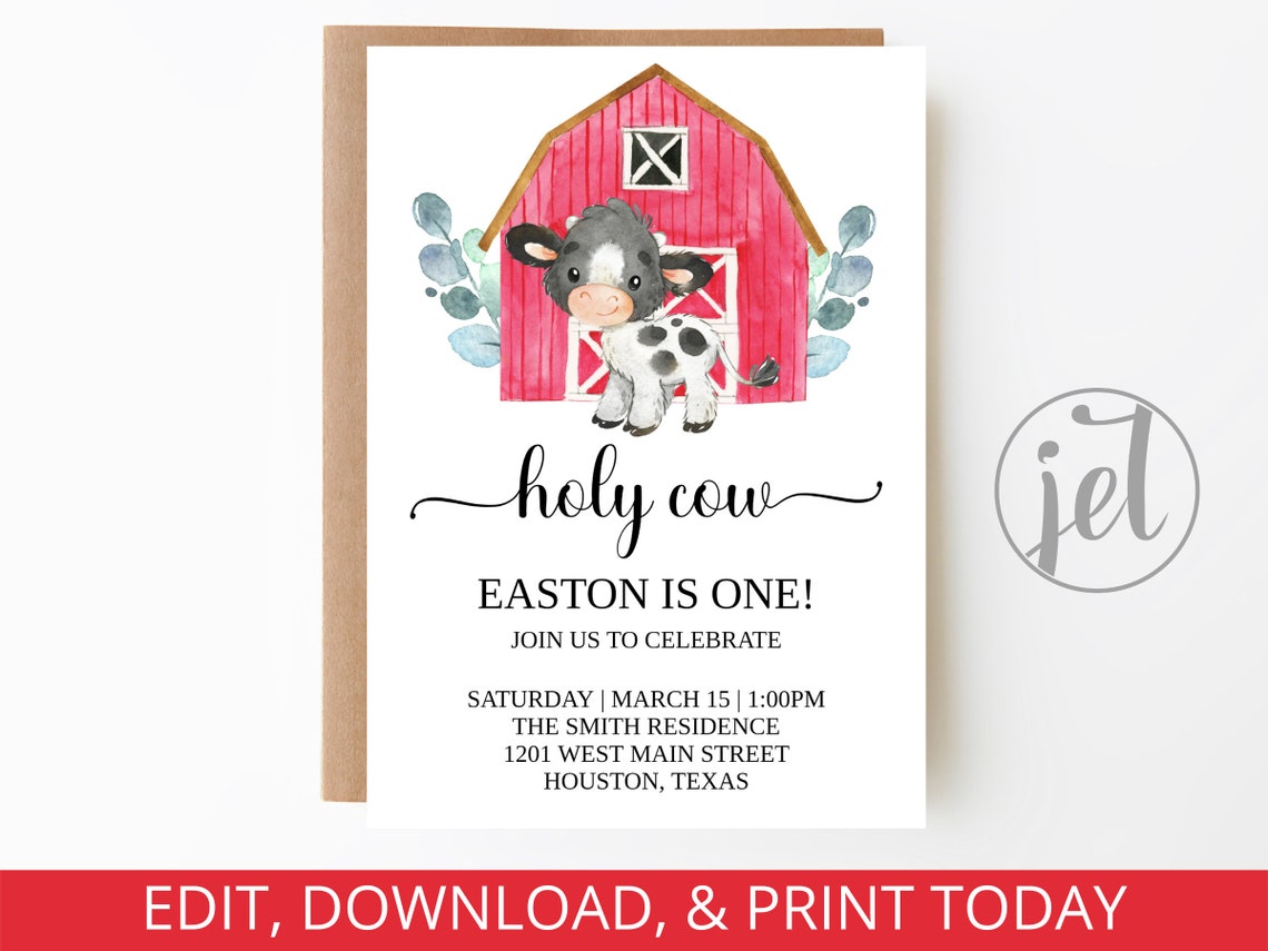 Holy Cow - Invitation - Birthday - Any Age - Editable - Printable ...