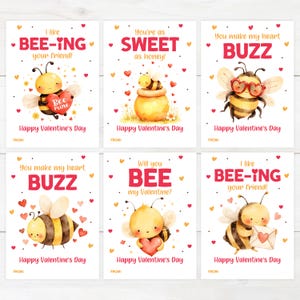 Bee Valentine Cards - Printable - School Valentines - Instant Download ...