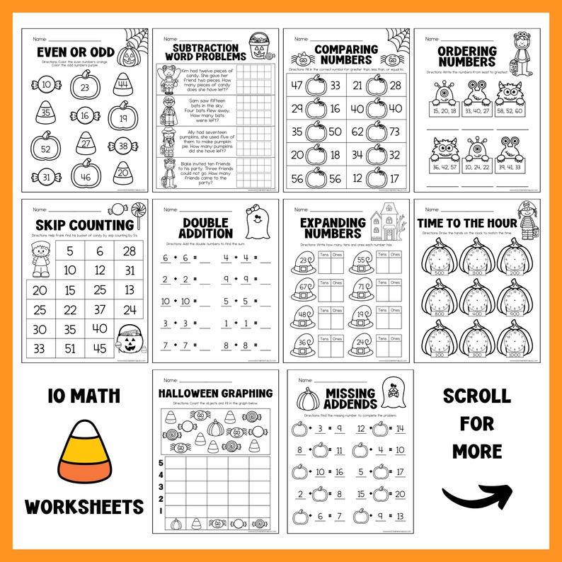 First Grade - Worksheets - Halloween Theme - Printable - Homeschool ...