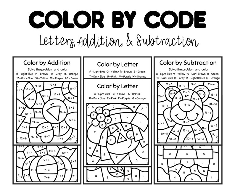 Color by Code Printable Fall Theme Instant Download - Etsy