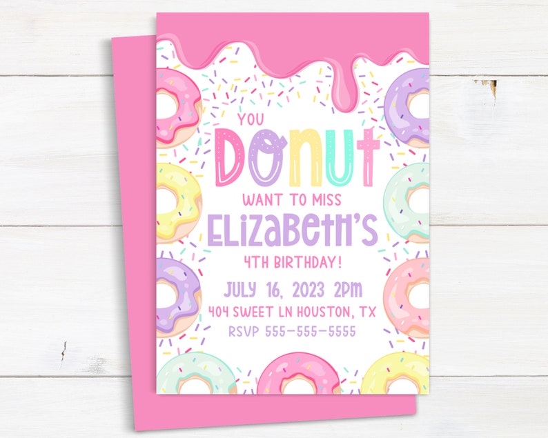 Donut Invitation Editable Printable Invitation Template - Etsy