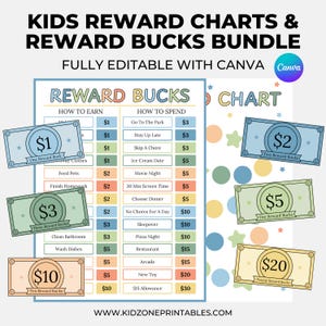 Editable Kids Reward Bucks and Chart - Printable - Reward Bucks - Chore ...