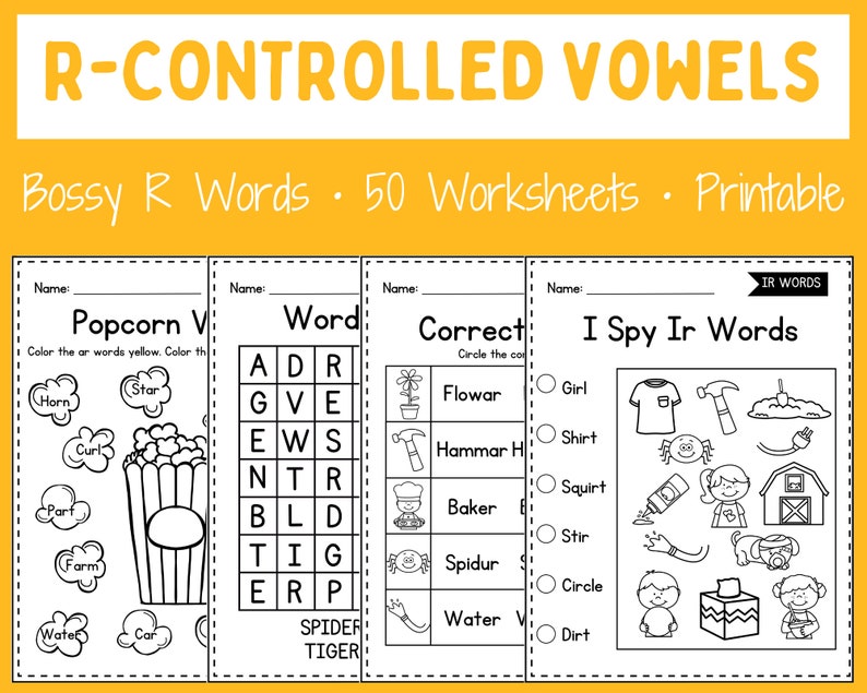 R Controlled Vowels - Worksheets - Bossy R - Bundle - Printable ...