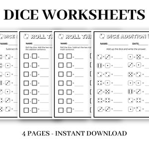 Dice Worksheets - Kindergarten - First Grade - Instant Download ...