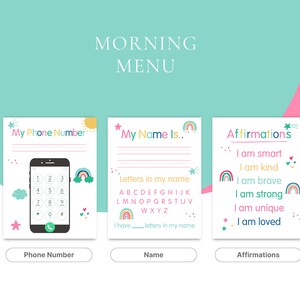 Preschool Morning Menu - Printable - Alphabet - Numbers - Affirmations ...