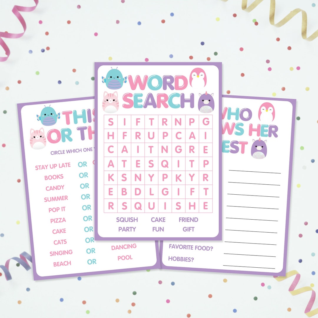 Kids Games - Printable - Squish Birthday - Instant Download - Party ...