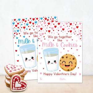 Milk and Cookies Valentine - Printable - Kids Valentine Cards - Instant ...