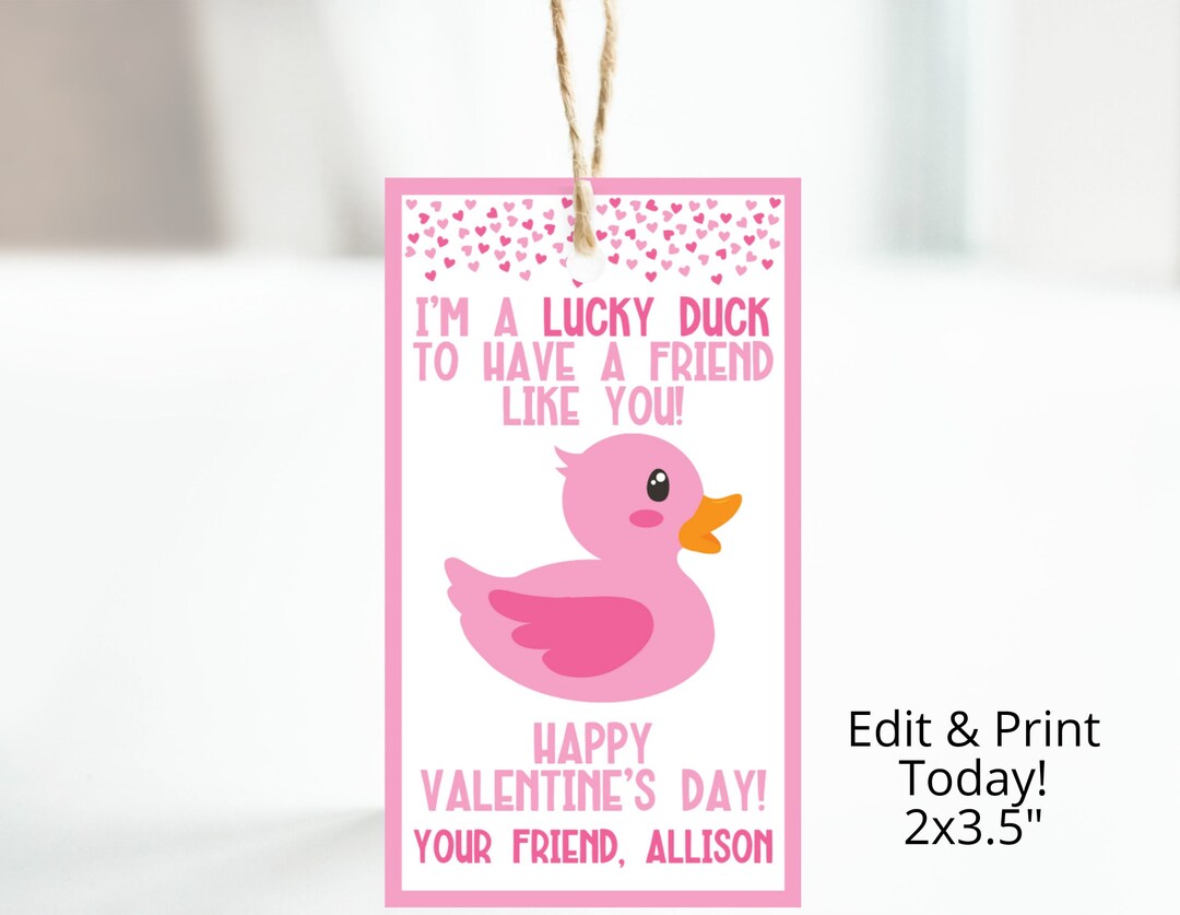 Valentine's Day Tag - Rubber Duck - Editable - Printable - Class ...