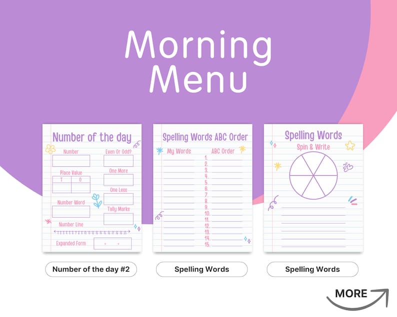 Elementary Morning Menu - Printable - Homeschool - First Grade - Second ...