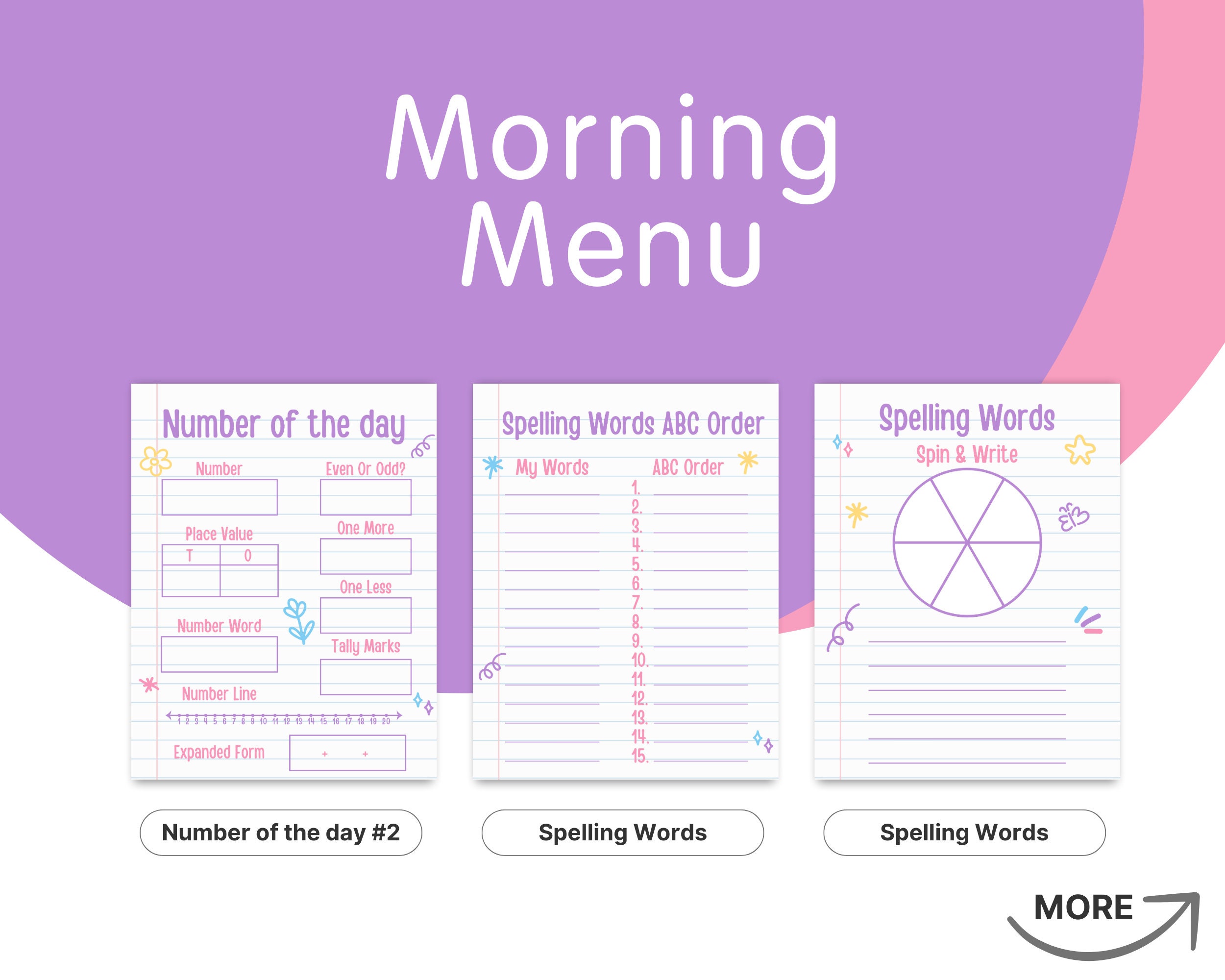 Elementary Morning Menu - Printable - Homeschool - First Grade - Second ...