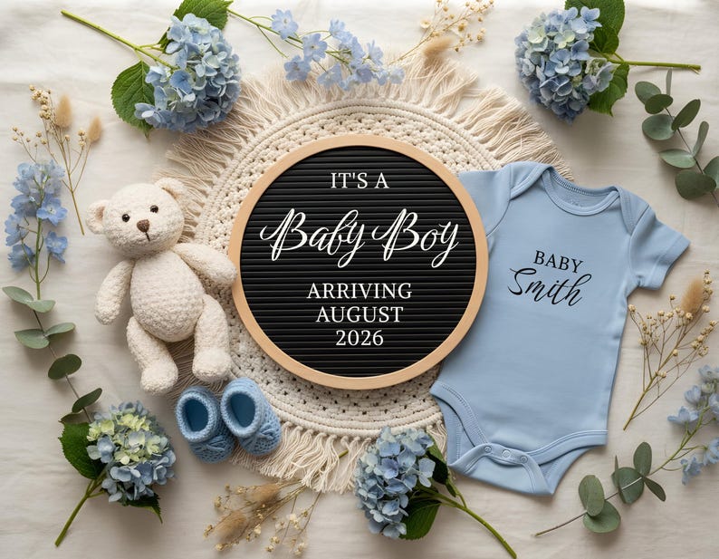 Baby Boy Announcement Template – Editable Canva, Neutral (digital ...