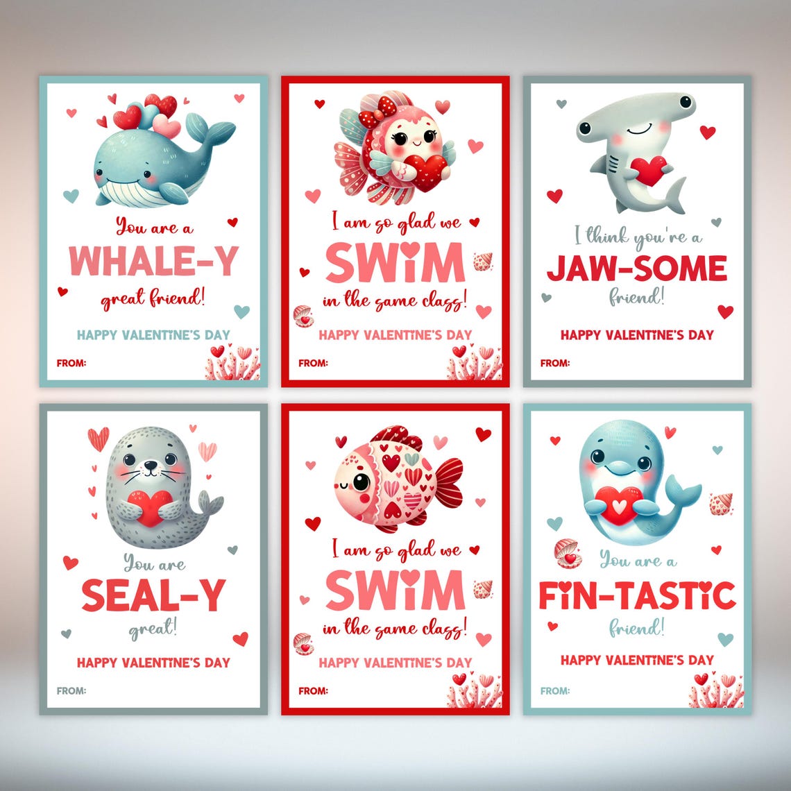 Ocean Valentine Cards - Printable - School Valentine - Cute Valentine ...