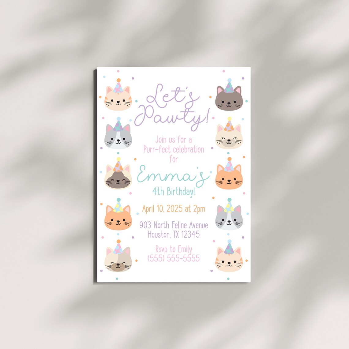Cat Birthday Invite - Editable - Printable - Invitation Template ...