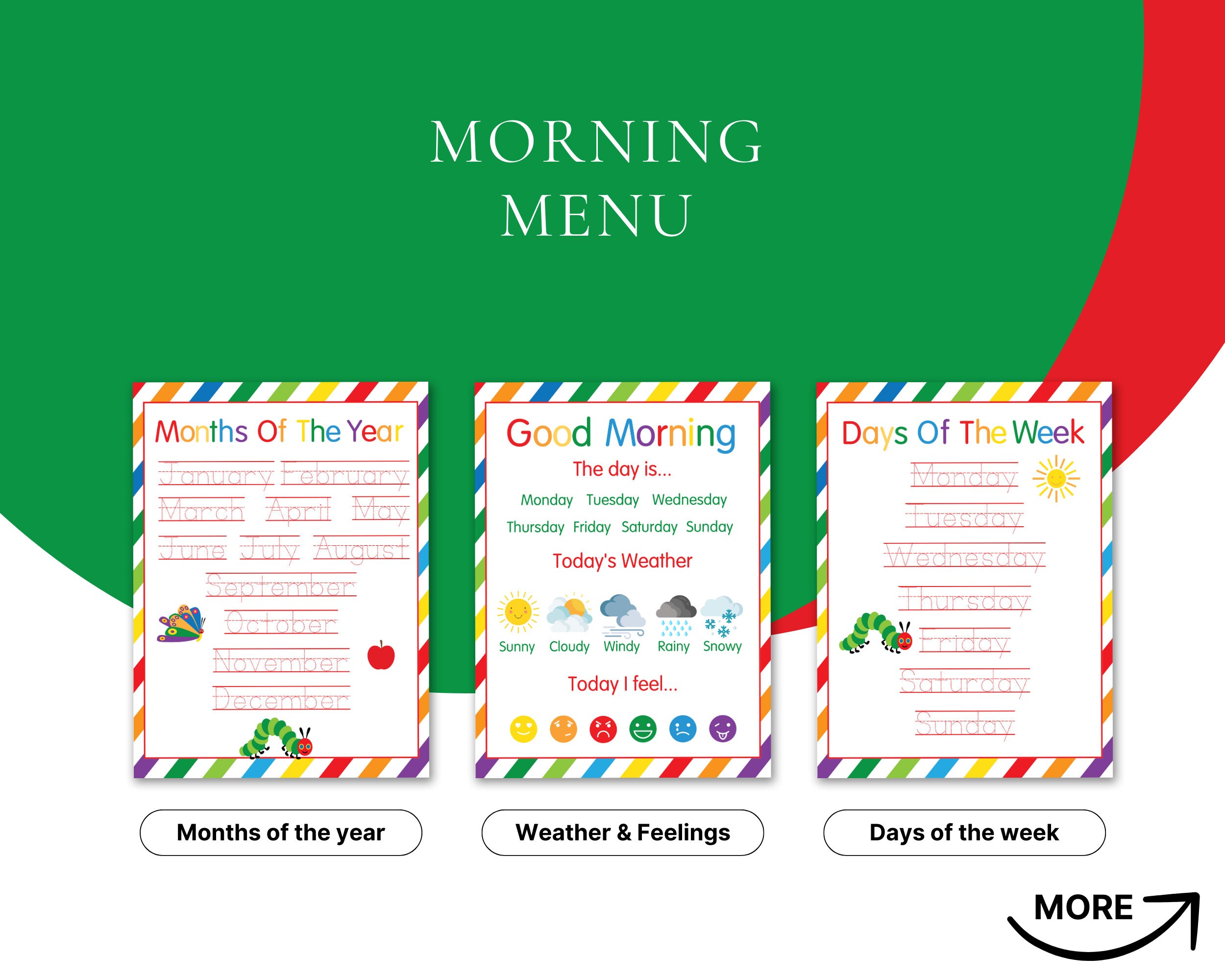 Morning Menu - Preschool - Printable - Kindergarten - Instant Download ...