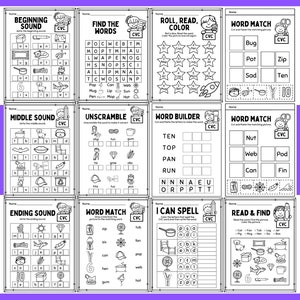 Cvc Word Worksheets - Printable - Instant Download - Kindergarten ...