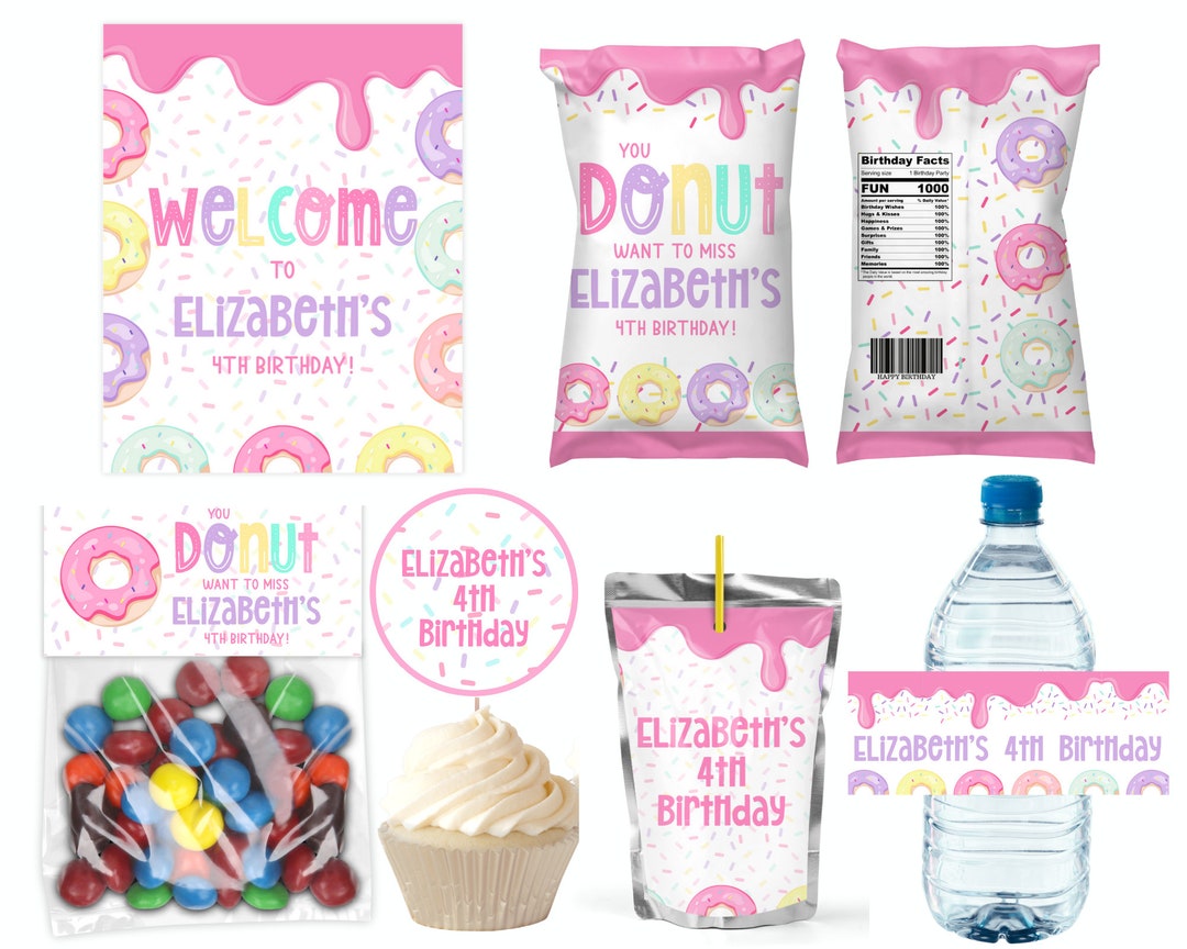Donut Birthday - Party Package - Editable - Printable - Chip Bag ...