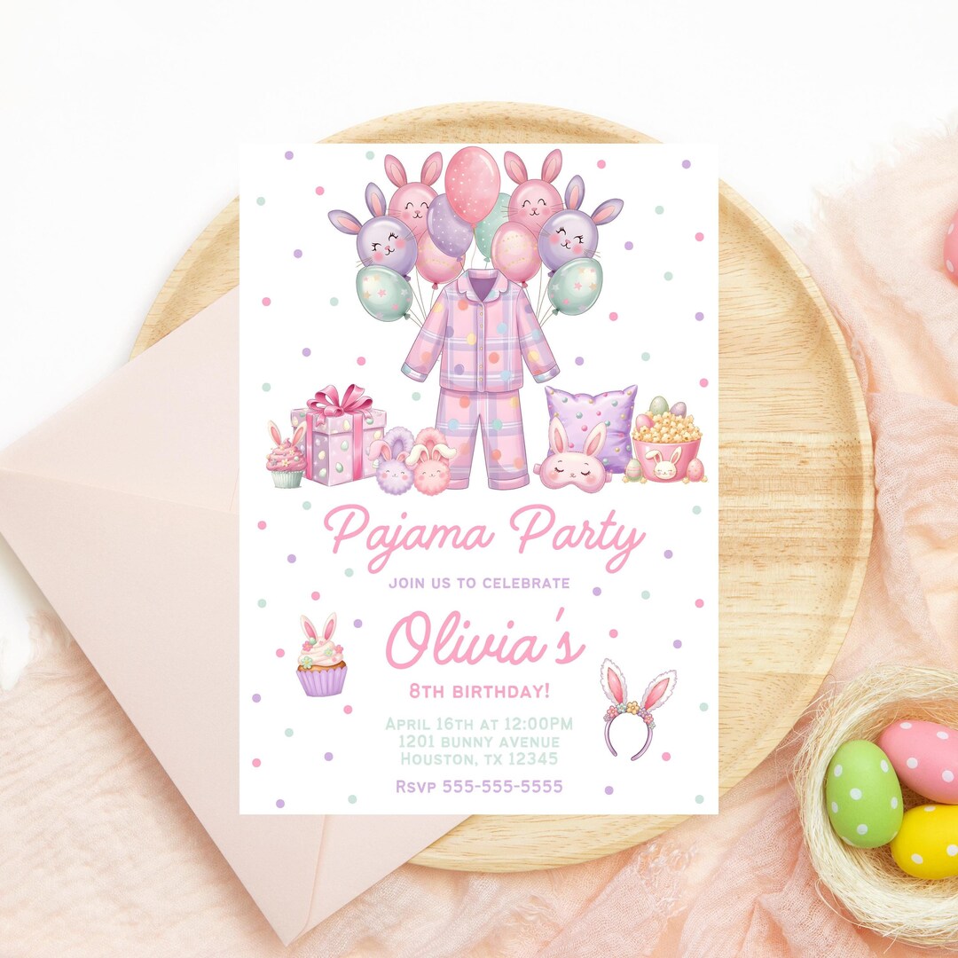 Easter Invitation - Editable - Pajama Party - Printable - Sleepover ...