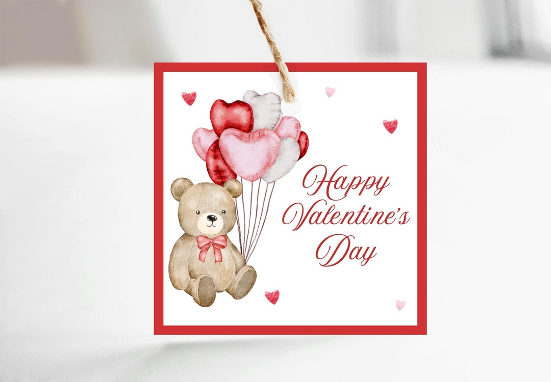 Valentine's Day Gift Tags - Printable - Teddy Bear Valentine- Cute ...