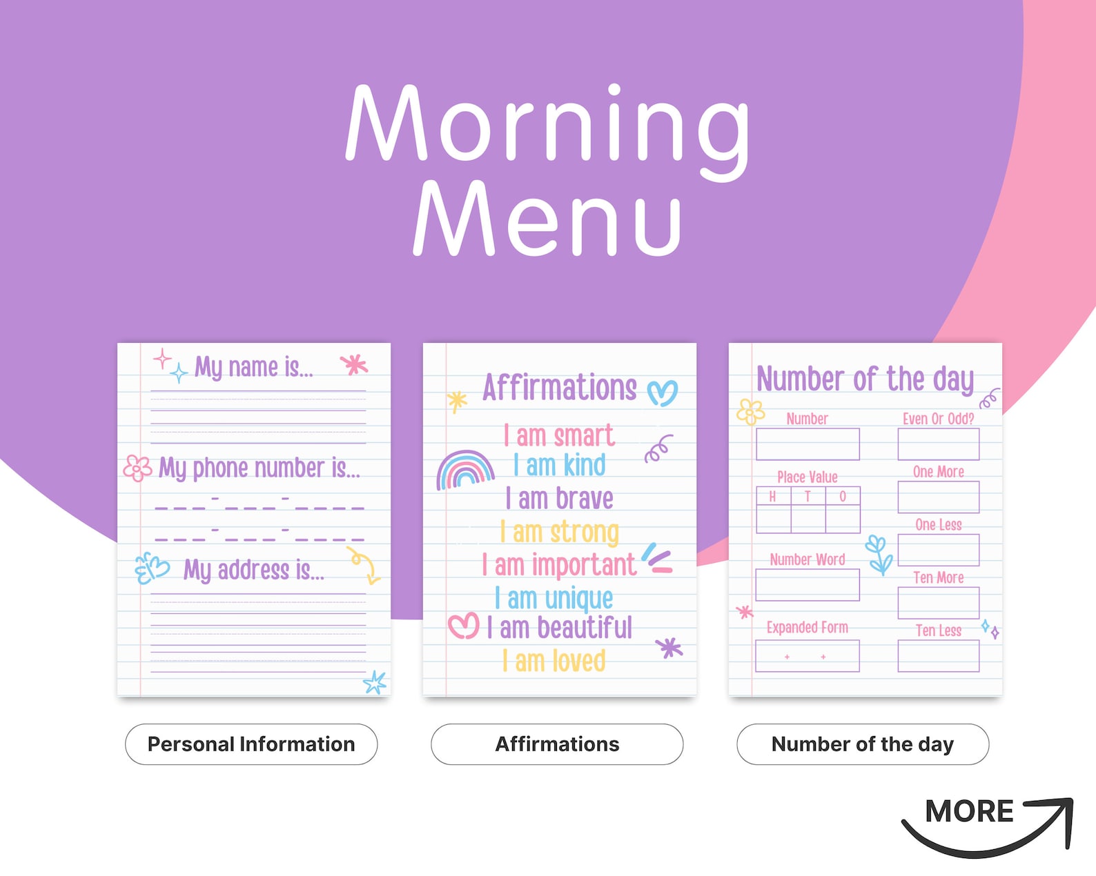 Elementary Morning Menu - Printable - Homeschool - First Grade - Second ...
