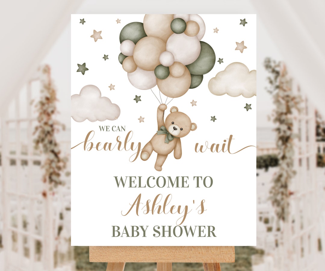 Welcome Sign Editable Bear Baby Shower Gender Neutral - Etsy