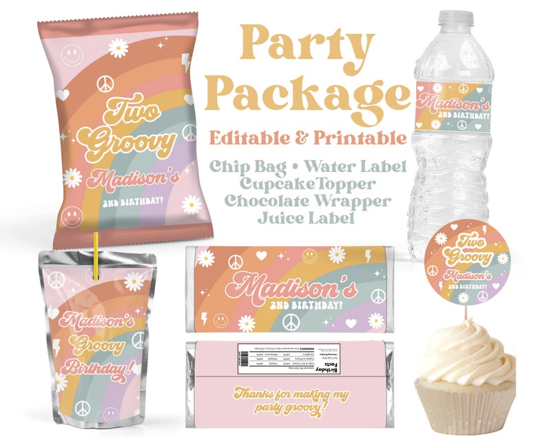 Groovy Birthday Party Package Bundle Editable - Etsy