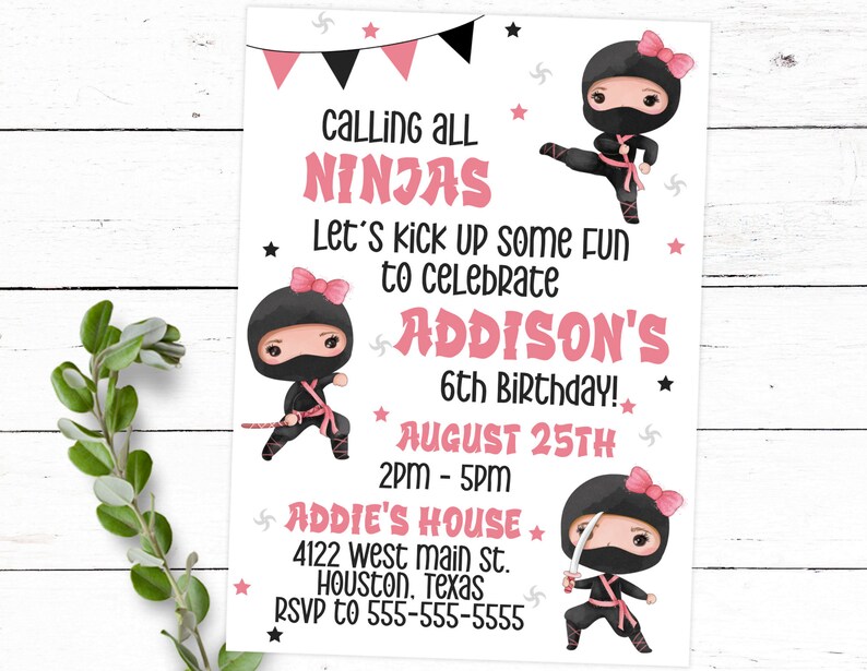 Ninja Invitation Editable Printable Girls Birthday | Etsy