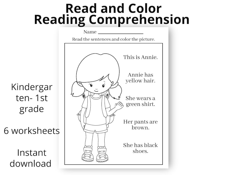 Read and Color Kindergarten First Grade Worksheets - Etsy