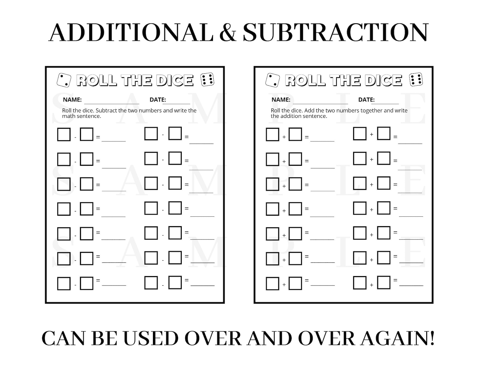 Dice worksheets Kindergarten First grade Instant | Etsy