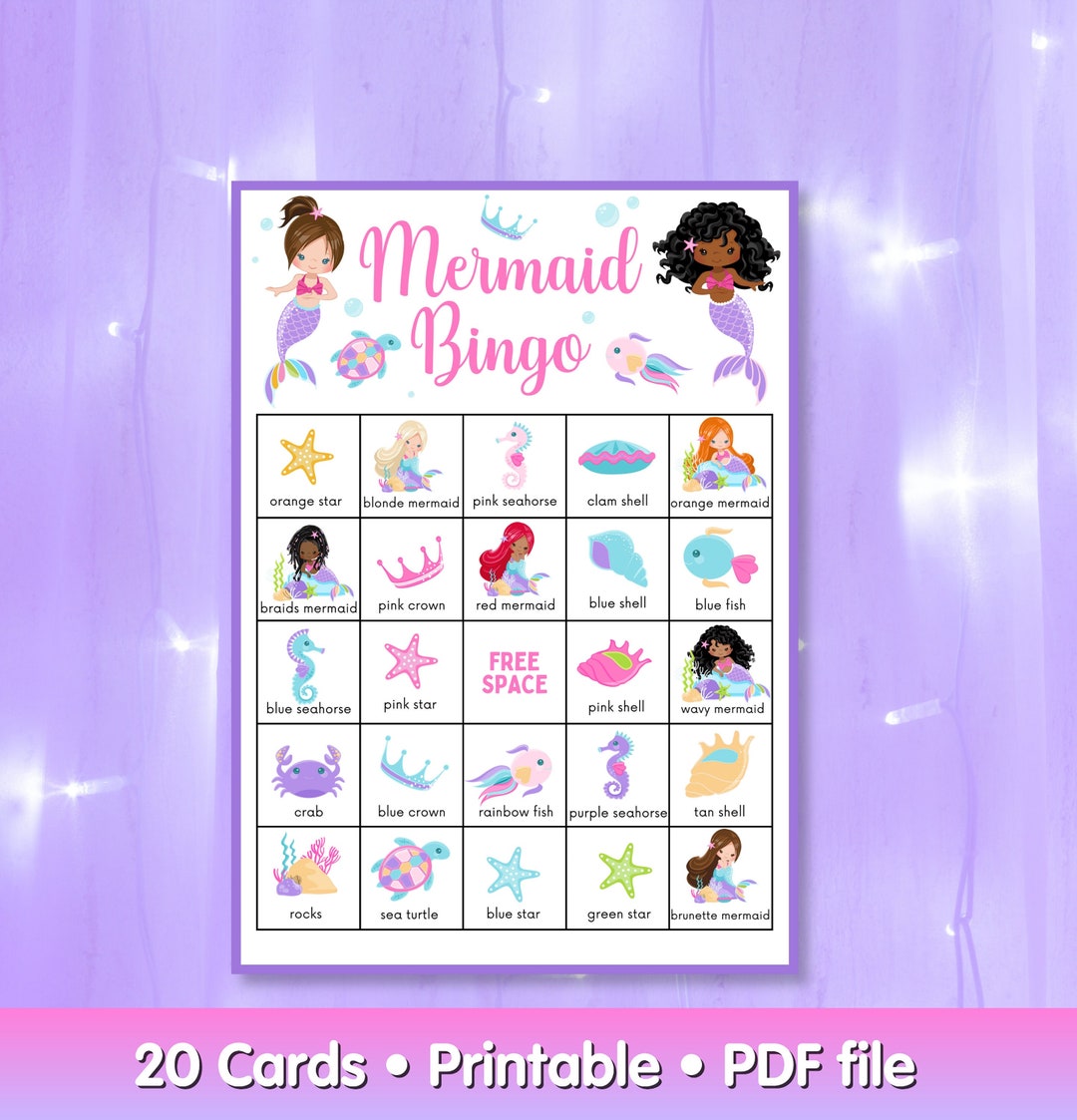 Kids Bingo - Printable - Instant Download - Mermaid Bingo - Birthday ...