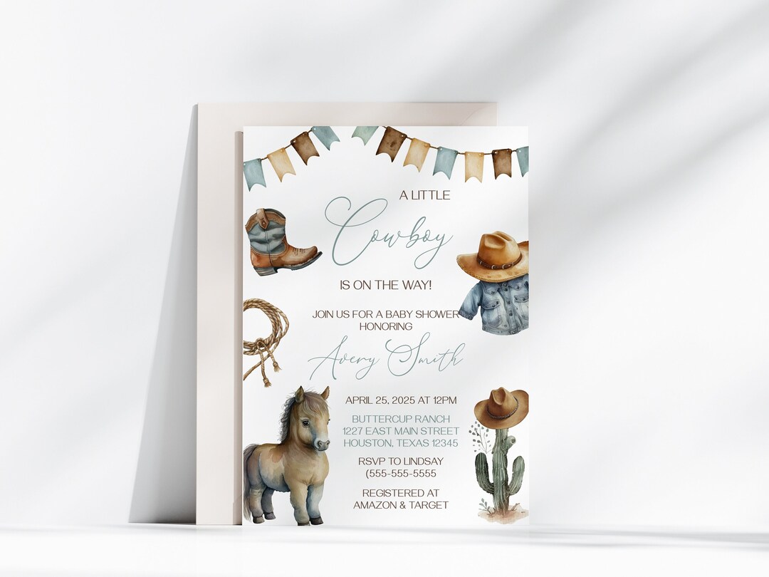 Cowboy Baby Shower Invite - Editable - Printable - Invitation Template ...