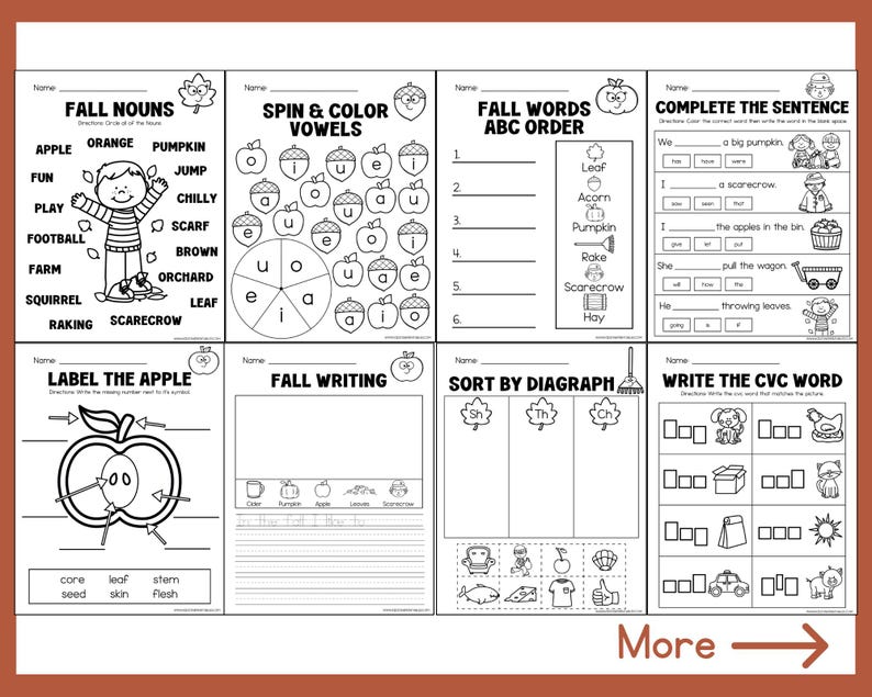 First Grade - Worksheets - Fall Theme - Printable - Homeschool ...