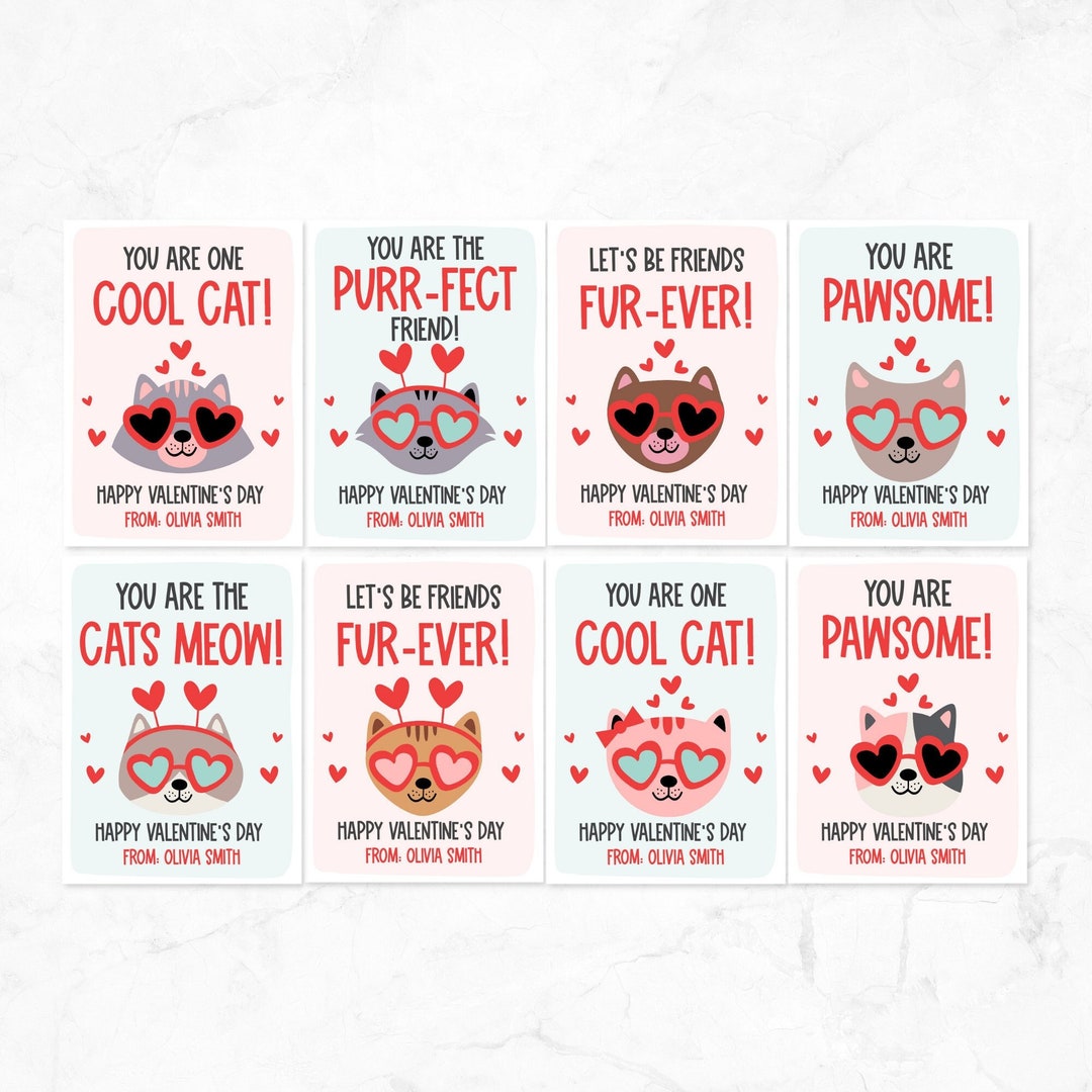 Printable Cat Valentines - Editable - Kitty Valentine Cards - Kids ...