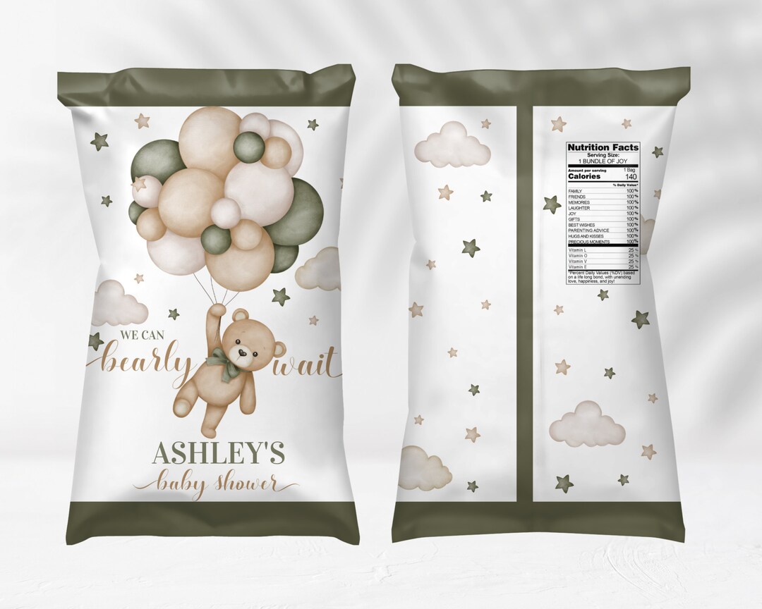Bear Chip Bag Editable Baby Shower Printable We Can Bearly Wait Neutral ...