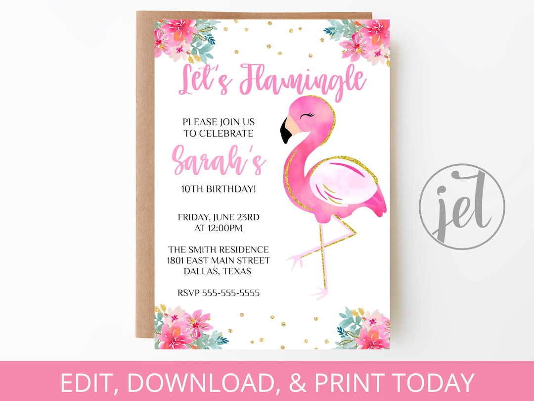 Flamingo Invitation - Birthday - Editable - Printable - Invitation ...